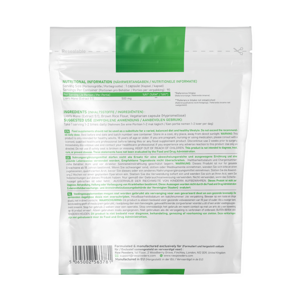 Lion's Mane 5:1 Extract 500 mg. 90 Capsules